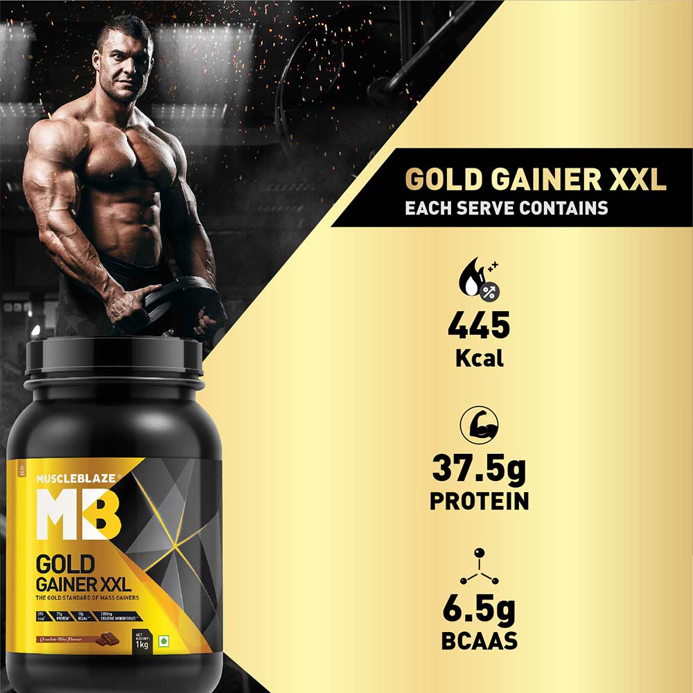 MuscleBlaze XXL Gold Mass Gainer - ( 1 Kg / 2.2 lb, Chocolate Bliss)