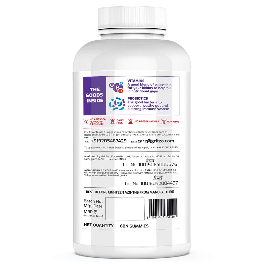 Gritzo Super Multivitamin + Probiotics Gummies for Kids Non-GMO ...