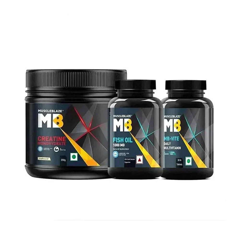 MuscleBlaze Creatine Monohydrate 0.55 lb & Fish Oil & MB-VITE 30 Tabs ...