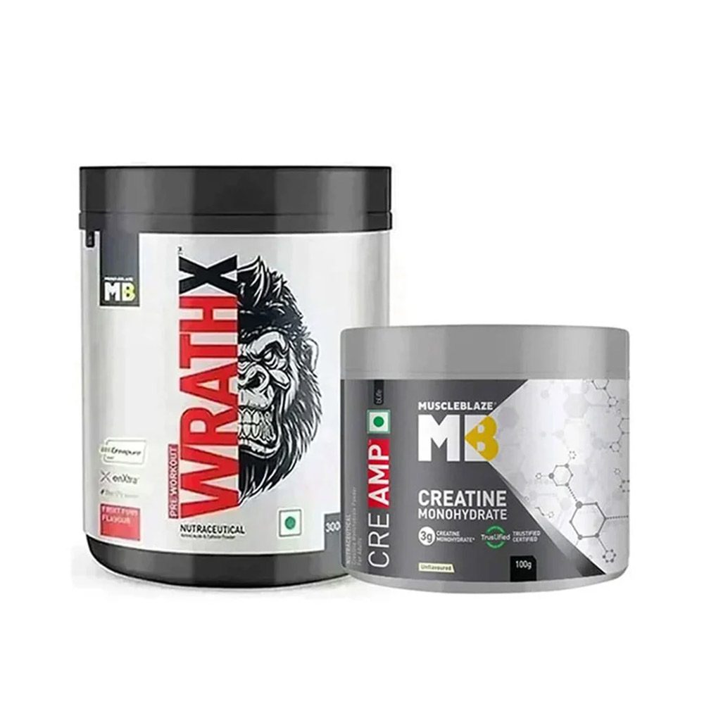 MuscleBlaze Creatine Monohydrate CreAMP 0.22 lb & Pre Workout WrathX 0.66 lb Combo | Muscleblaze